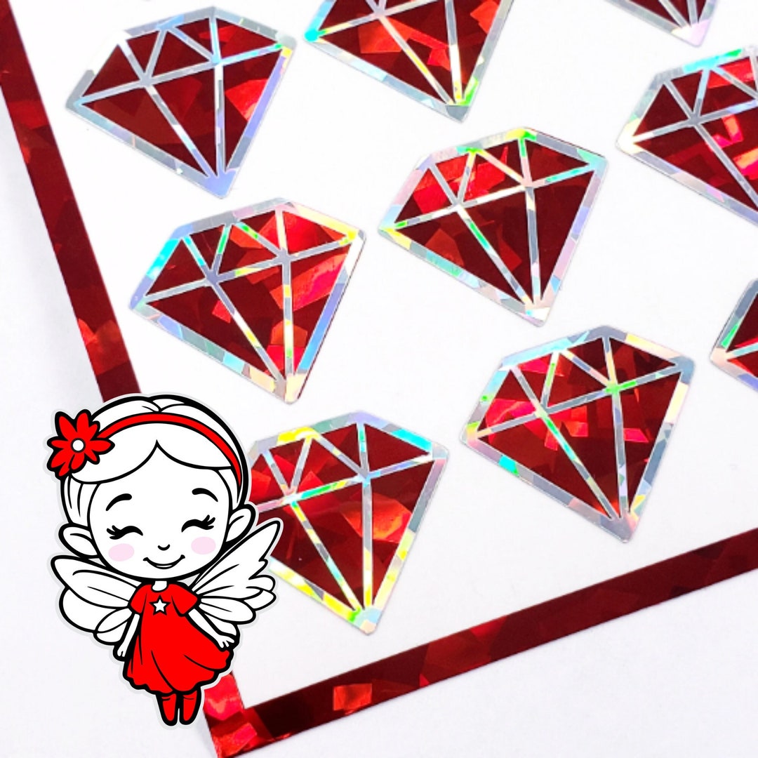 July Birthstone Stickers, Set of 40 Small Sparkly Red Ruby Decals for ...