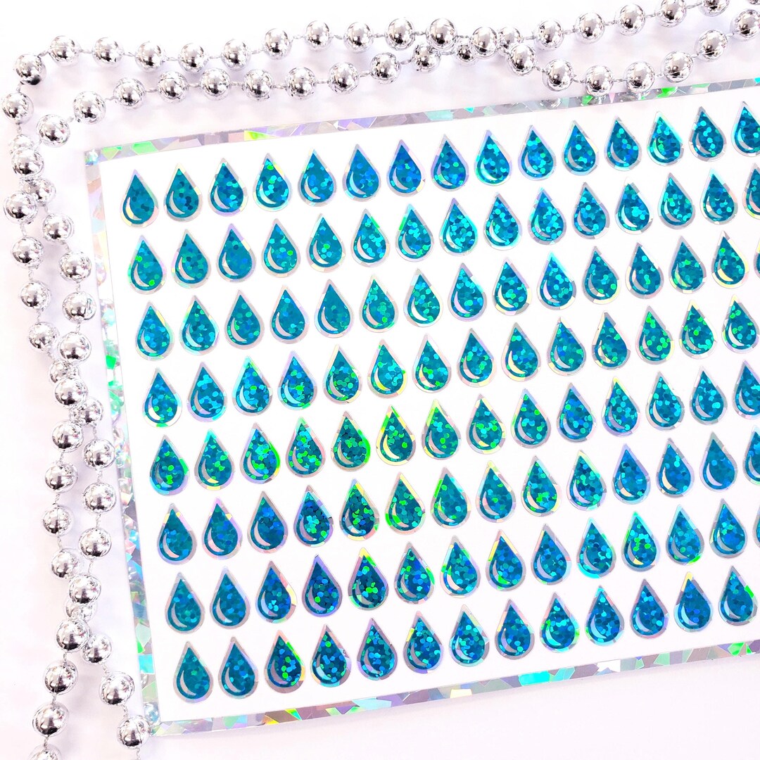 Blue Green Water Drop Stickers, Set of 136 Sparkling Turquoise Raindrop ...
