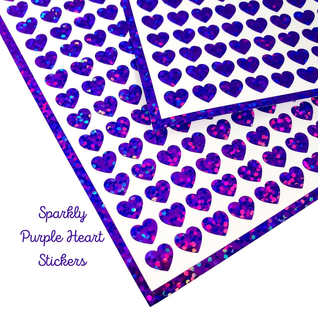 Small Sparkly Purple Heart Stickers for Planners, Journals ...