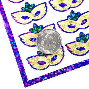 Mardi Gras Mask Stickers, Set of 42 Purple Green and Gold Glitter ...