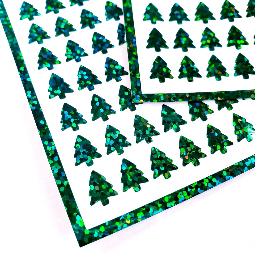 Christmas Trees Mini Sticker Sheet, Set of 195 Sparkly Evergreen Pine ...