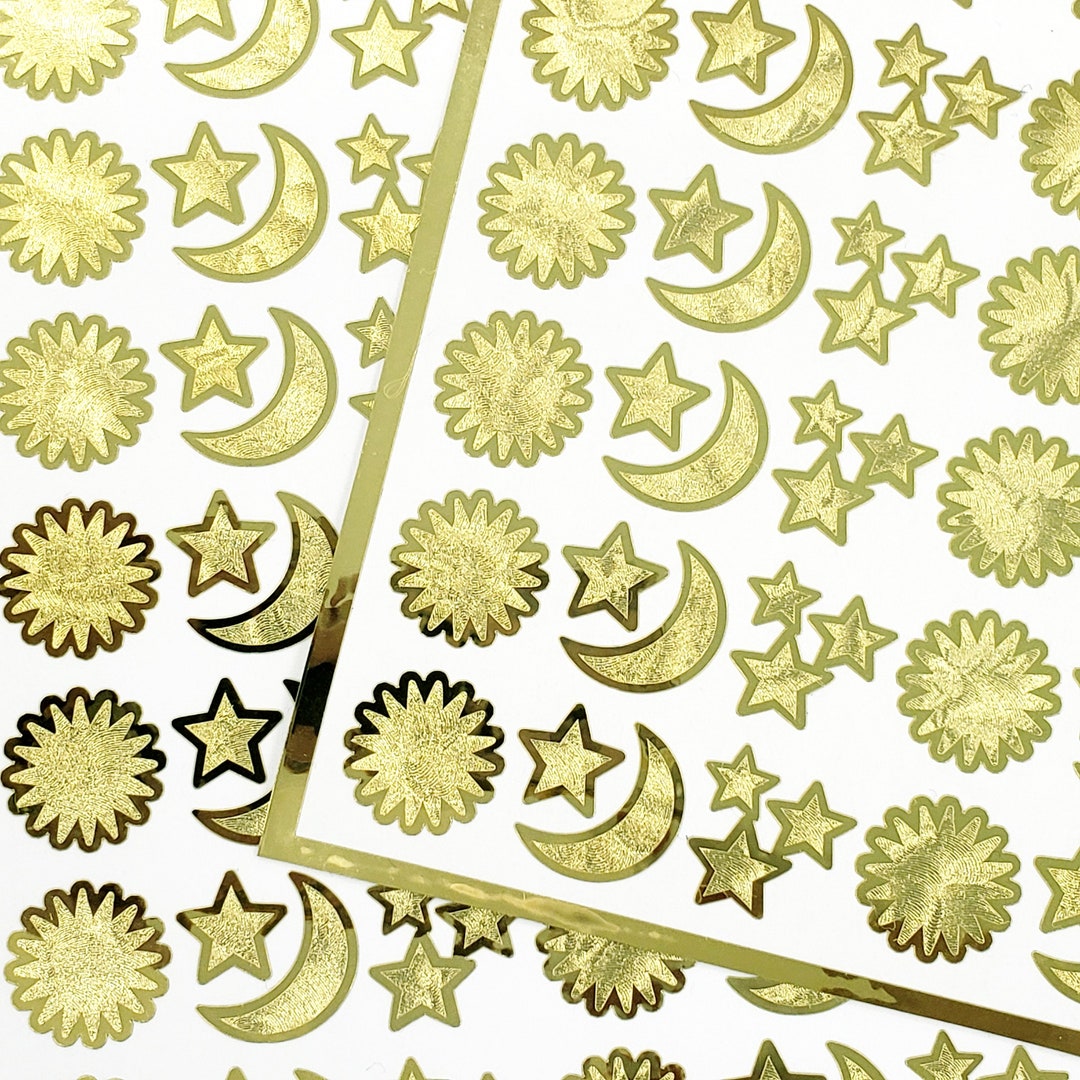 Sun Moon and Stars Stickers, Set of 64 Small Gold, Silver or Copper ...