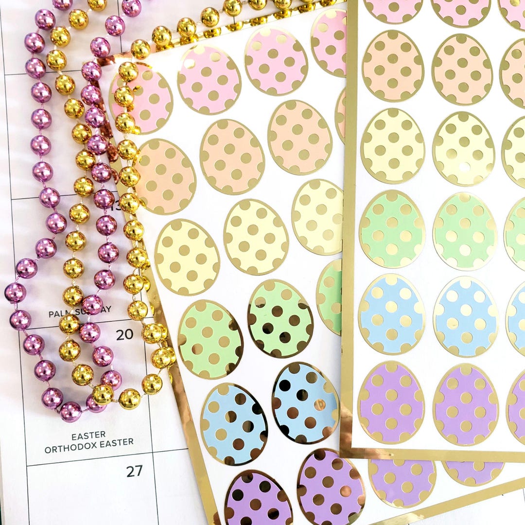 Pretty Pastel Easter Egg Stickers, Set of 30 Colorful Polka Dot Egg Decals for Cards, Journals ...