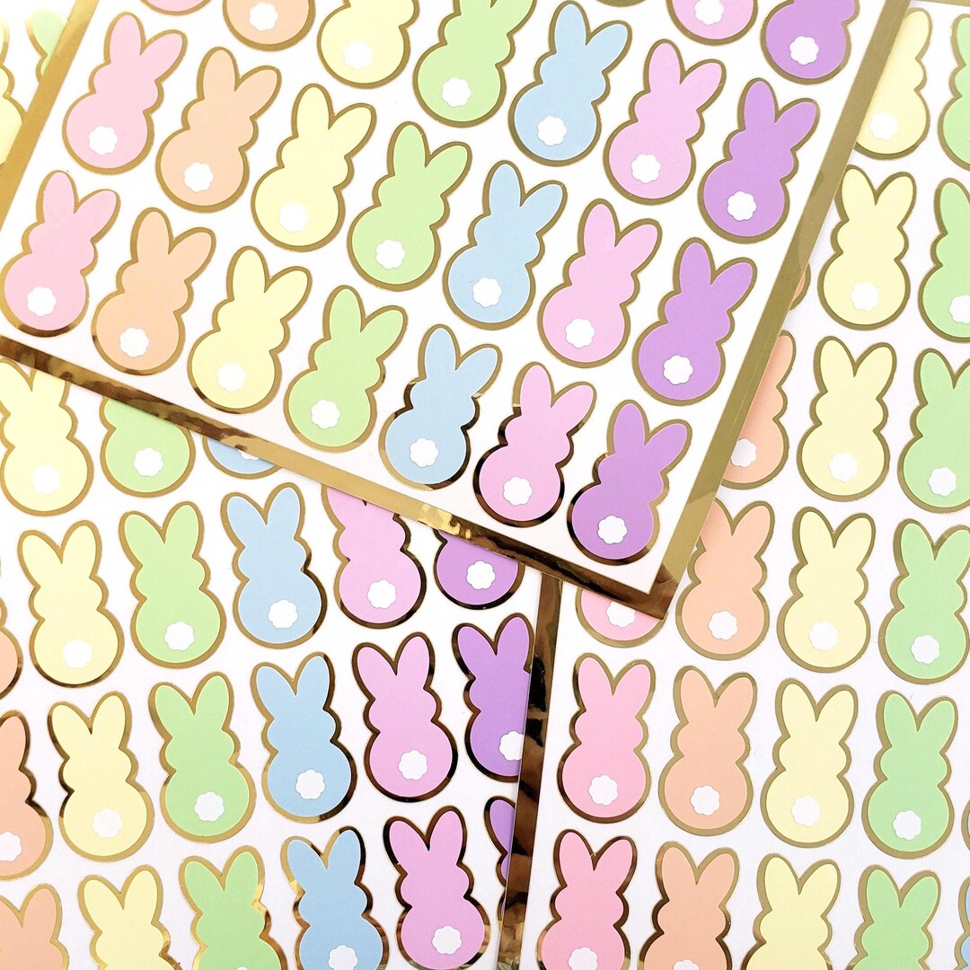 Pastel Rainbow Bunny Stickers, Set of 42 Easter Rabbit Stickers for ...