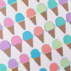 Ice Cream Cone Stickers, Set of 60 Rainbow Pastel Ice Cream Cone Decals ...