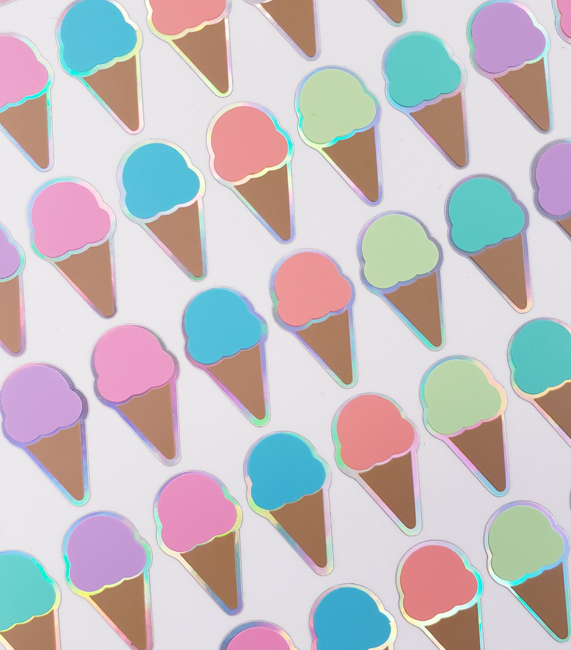 Ice Cream Cone Stickers, Set of 60 Rainbow Pastel Ice Cream Cone Decals ...