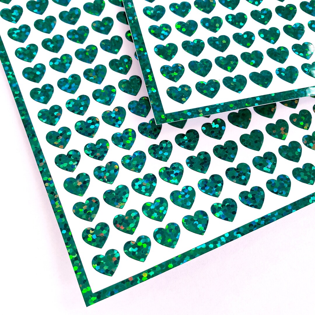 Small Green Hearts Sticker Sheet, set of 285 sparkly glitter vinyl ...