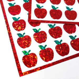 Small Apples Sticker Sheet, Set of 40 Sparkly Red Apple Vinyl Decals ...
