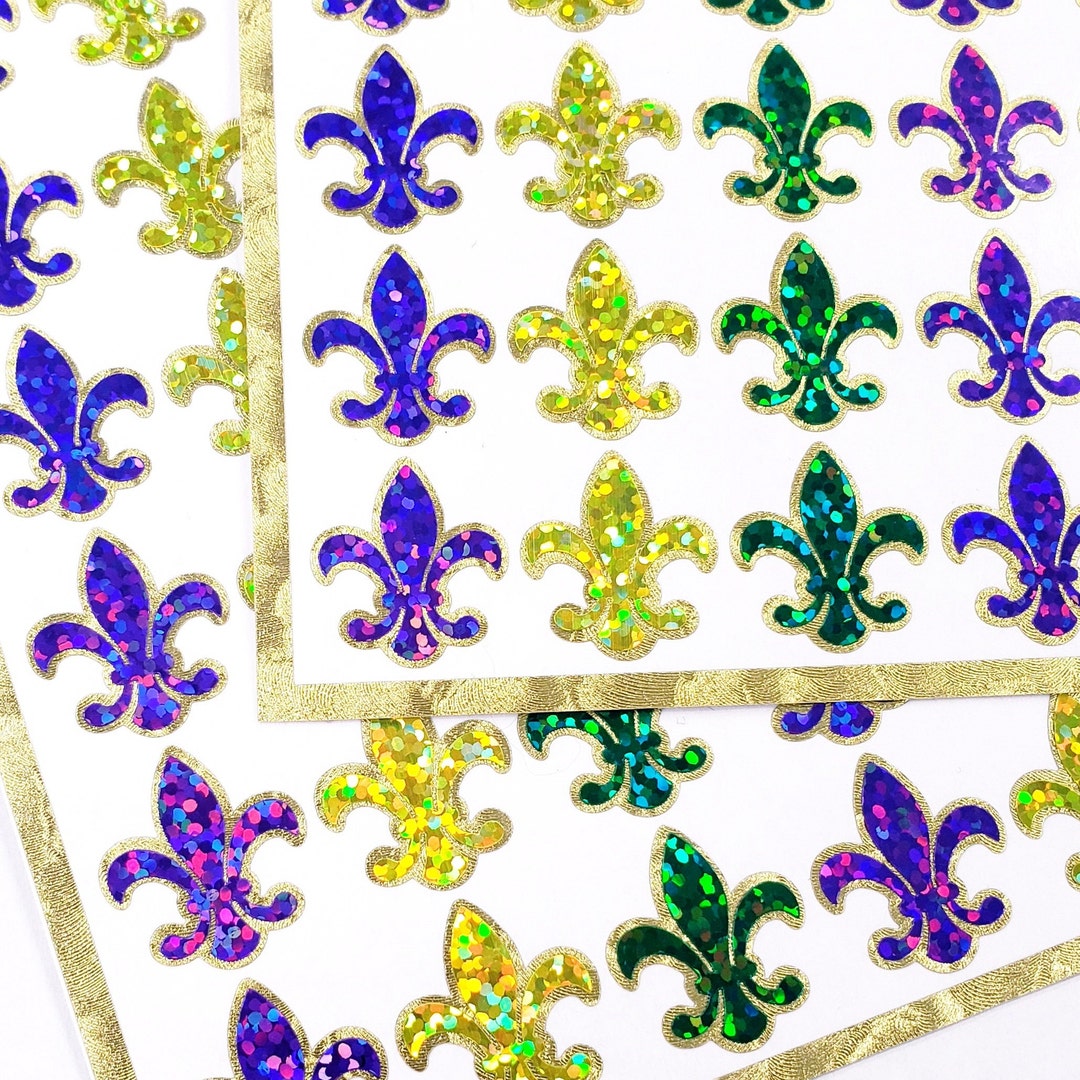 Mardi Gras Stickers, Set of 48 Purple Green and Gold French Fleur De ...