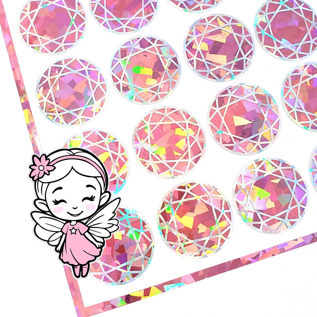 Pink Birthstone Gem Stickers, Set of 20 Small Sparkly Round Light Pink ...