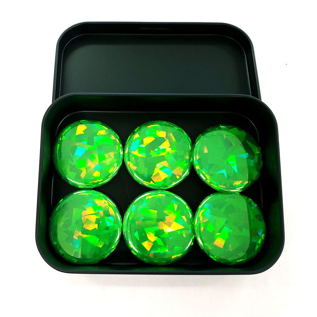 Sparkly Green Fridge Magnets, Black Metal Container With Lid Included ...
