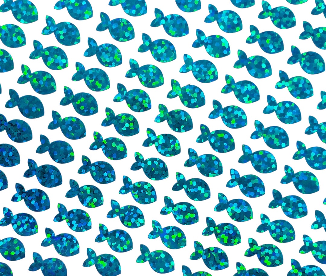Extra Small Fish Stickers, Set of 198 Sparkly Turquoise Mini Fish ...
