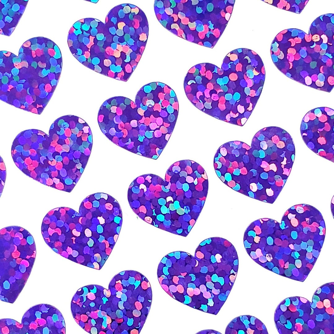 Purple Heart Stickers, Set of 104 Sparkly Vinyl Decals for Planners ...