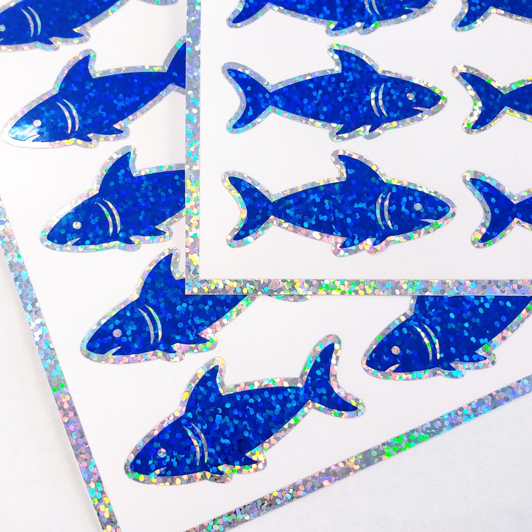 Shark Stickers, Set of 6, 12 or 24 Shark Shaped Glitter Stickers for ...
