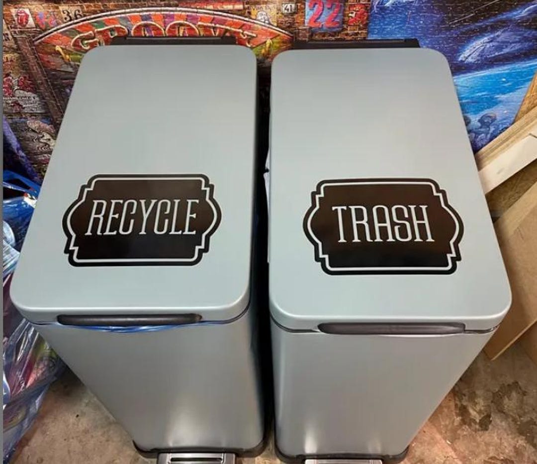 Trash and Recycle Decal Set, Garbage Barrel and Recycling Stickers ...