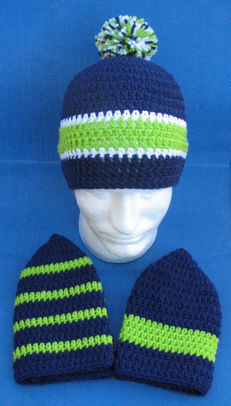 Seattle Seahawks Crocheted Skull Cap Beanie Game Day Gear Handmade Navy ...
