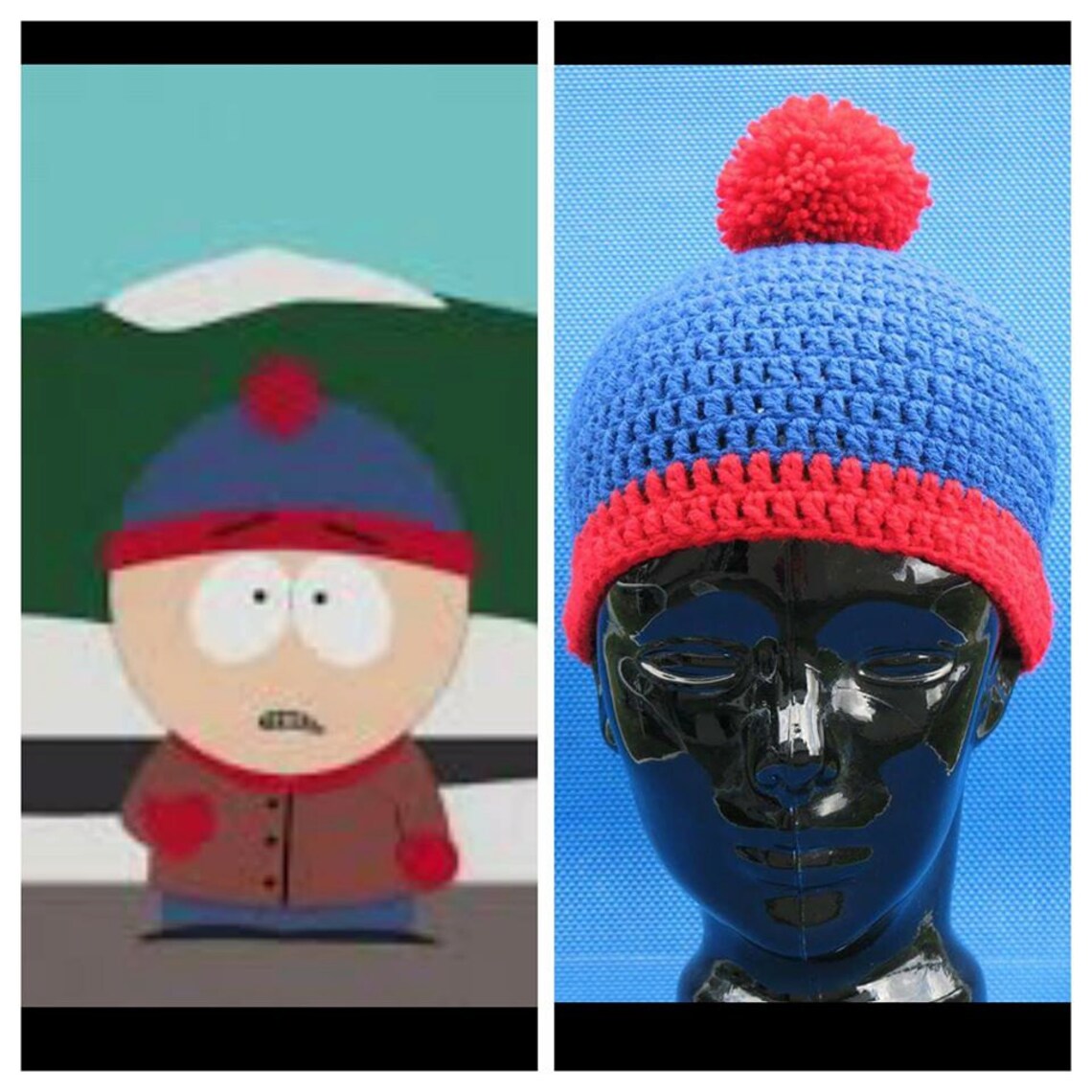 South Park Crochet Stan Marsh Beanie Hat Skull Cap Blue Red - Etsy