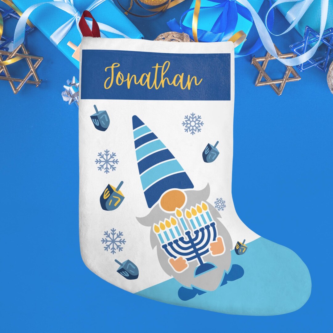 Personalized Large Hanukkah Stocking Gnome Menorah Snowflakes Dreidel ...