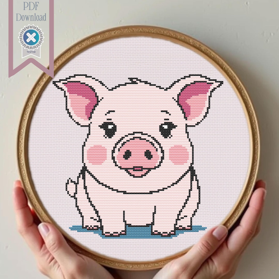 Pig Cross Stitch Pattern for Kids Room Instant PDF Download | Counted ...