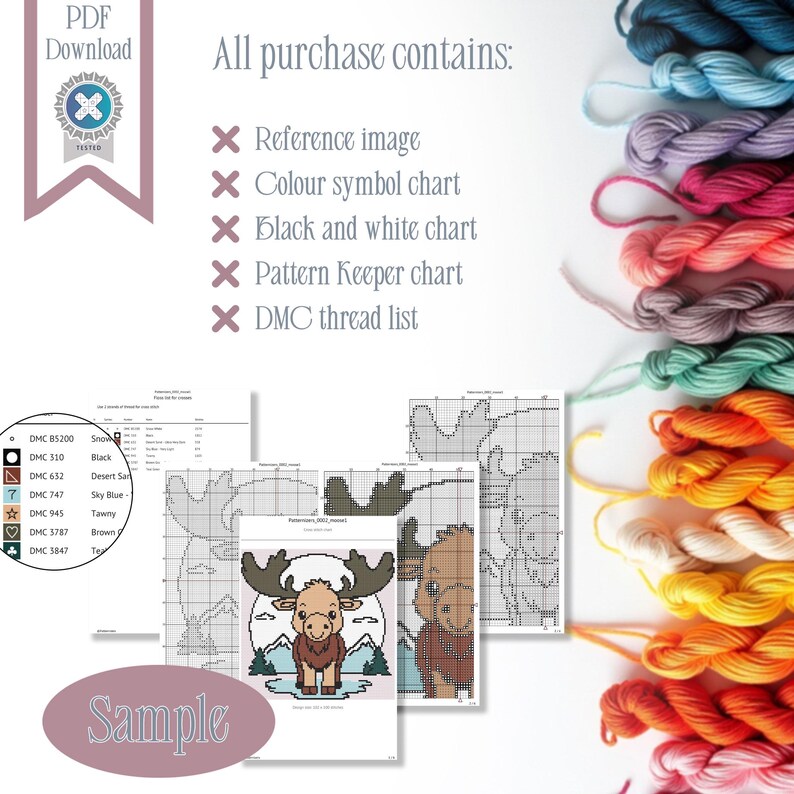 Moose Cross Stitch Pattern for Kids Room Instant PDF Download | Counted ...