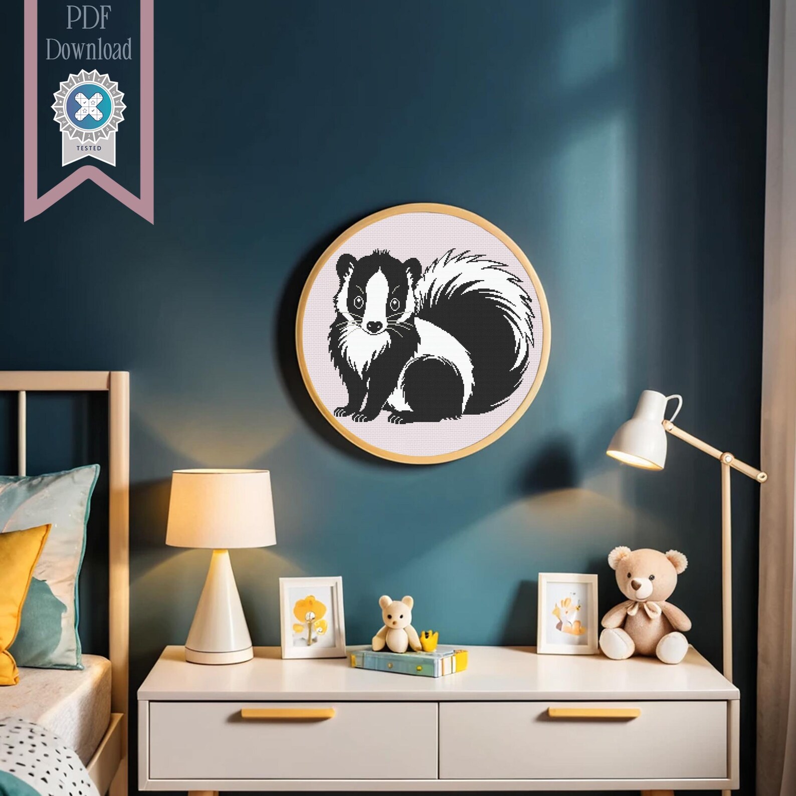 Skunk Cross Stitch Pattern for Kids Room Instant PDF Download | Counted ...