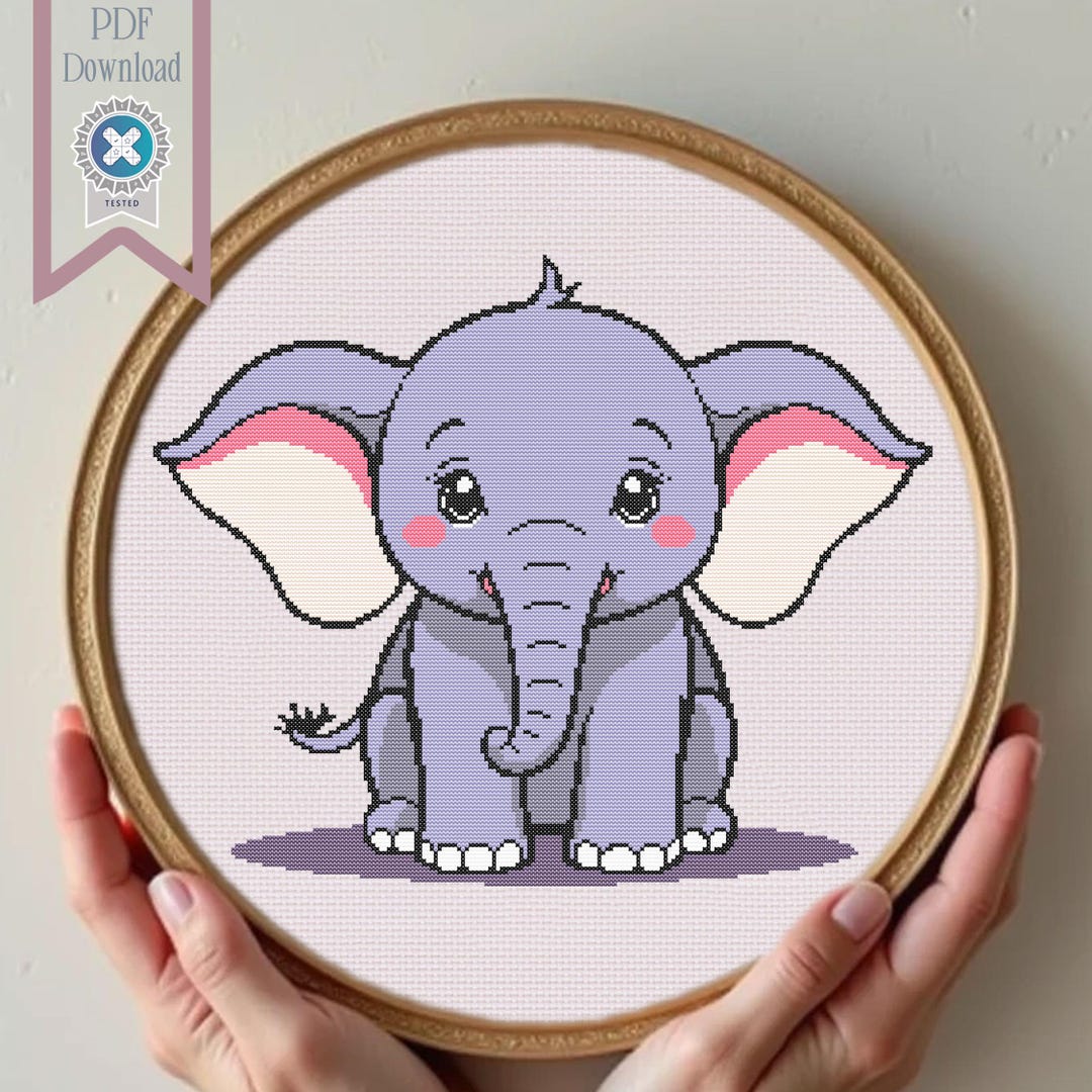 Elephant Cross Stitch Pattern for Kids Room Instant PDF Download ...