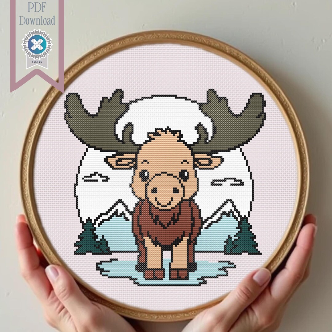 Moose Cross Stitch Pattern for Kids Room Instant PDF Download | Counted ...