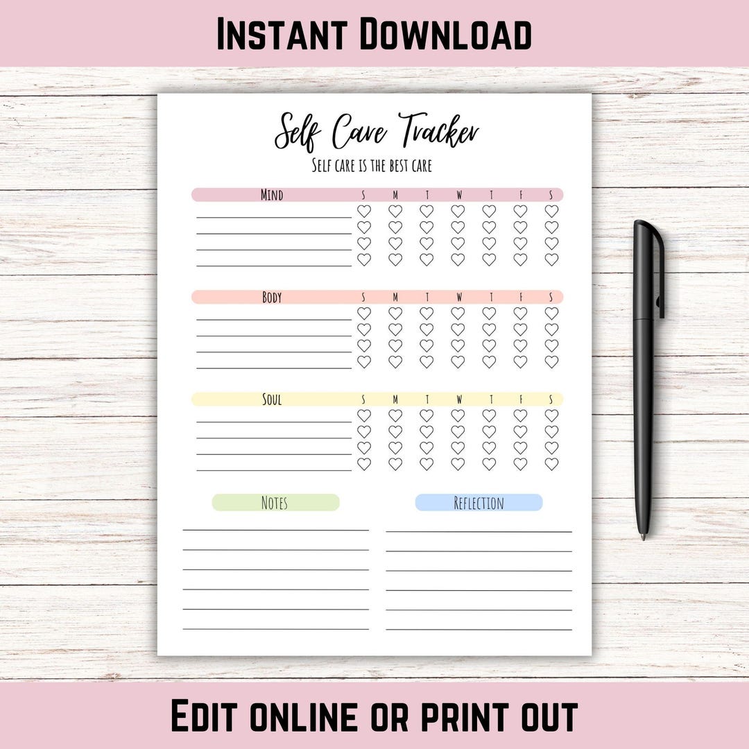 Self Care Tracker, Self Care Checklist, Mental Health Tracker, Self ...