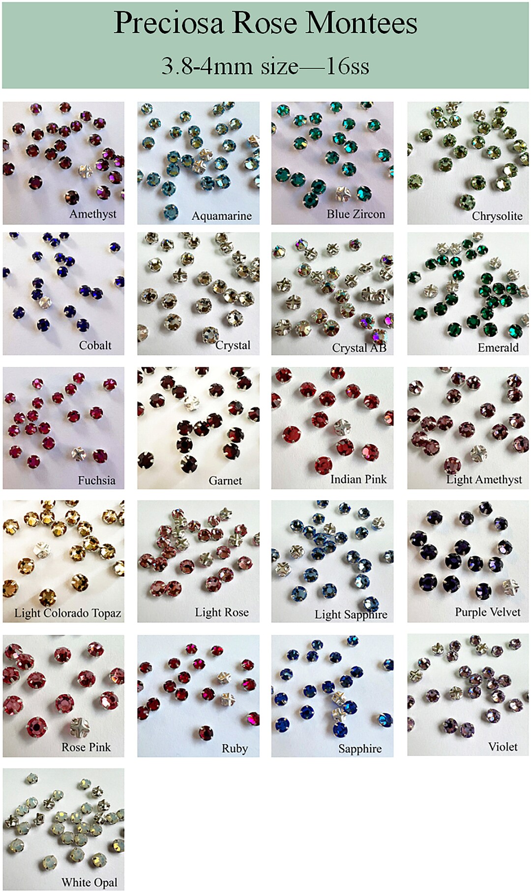 Preciosa Rose Montees 16ss (3.8-4mm) - Choose Color - Etsy