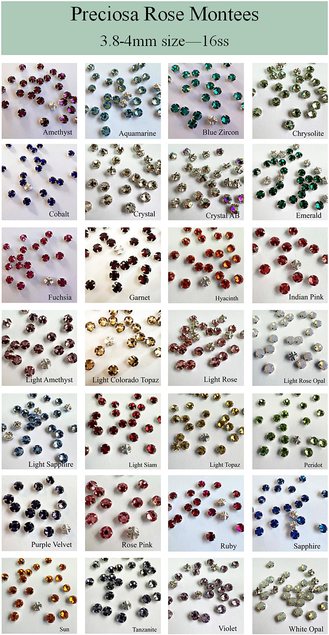 Preciosa Rose Montees 16ss (3.8-4mm) - Choose Color - Etsy