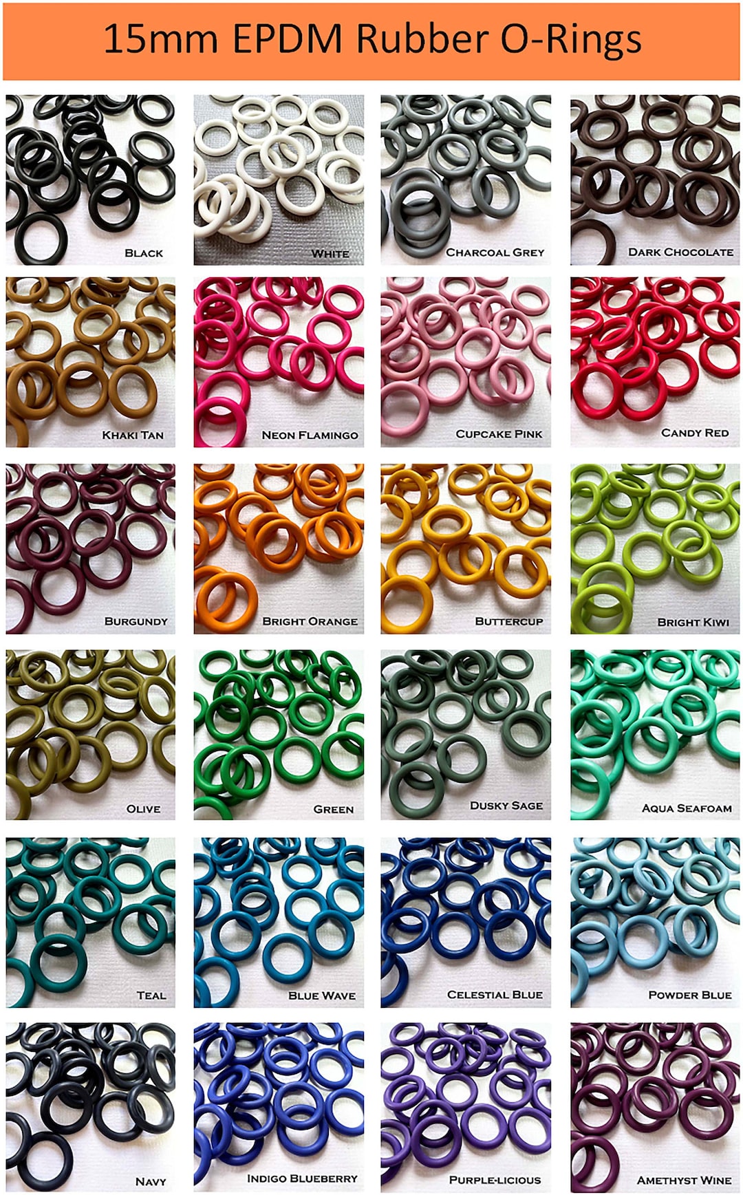 15mm EPDM Rubber O-rings (ID: 10mm) - Choose Color and Quantity - Etsy