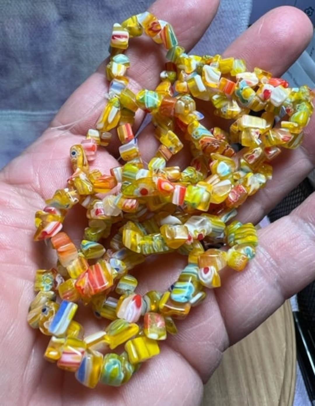 Millefiori Glass Multi-colored Chip Beads. Yellow With Orange White ...