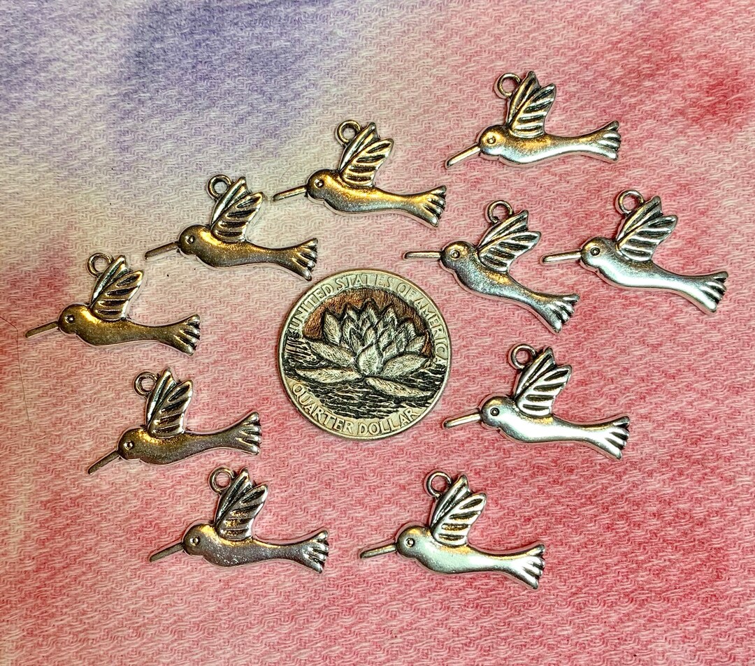 10 Antique Silver Humming Bird Charm, Shiny - Etsy España