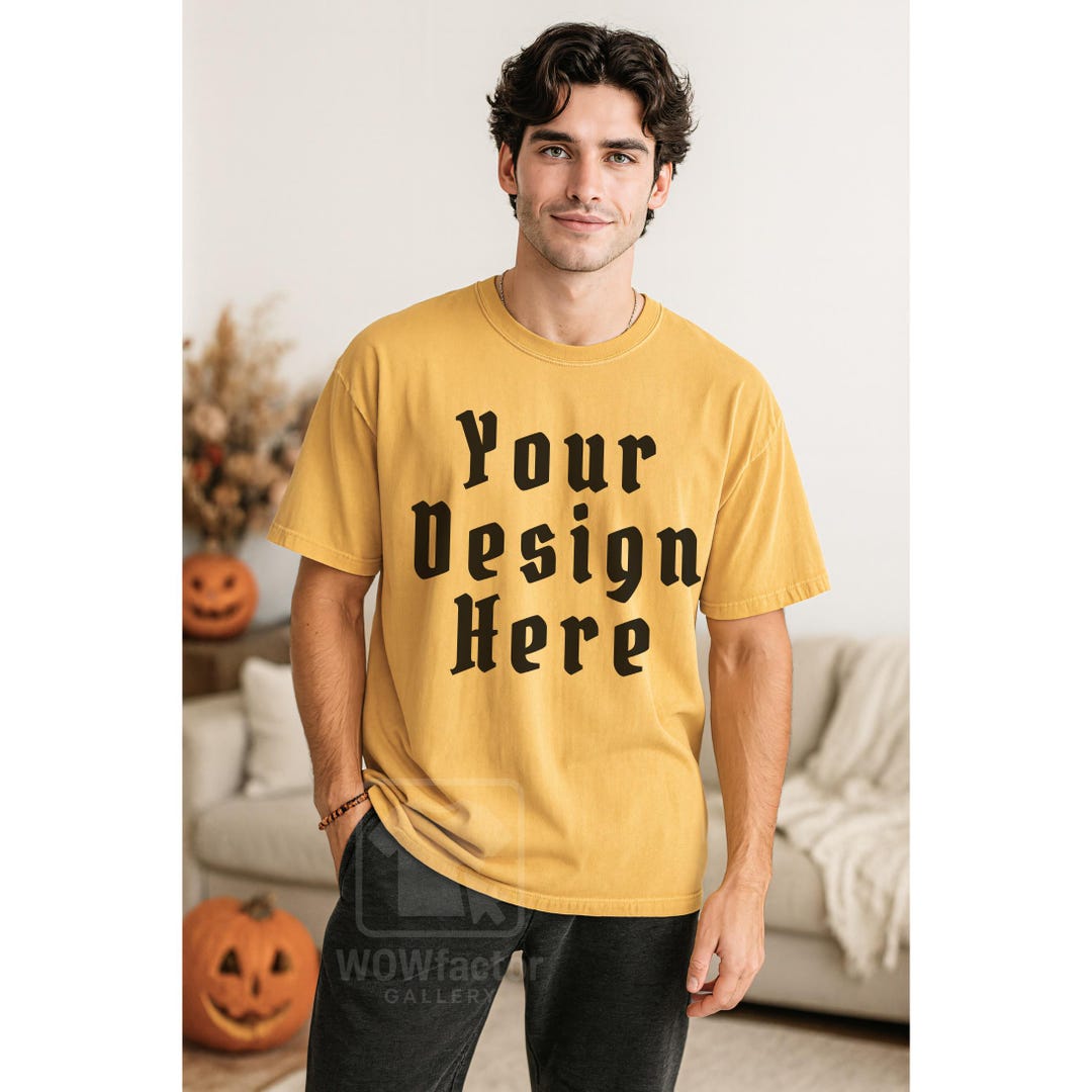 Mustard Comfort Colors 1717 Male Mockup, Lifestyle Halloween Mens ...