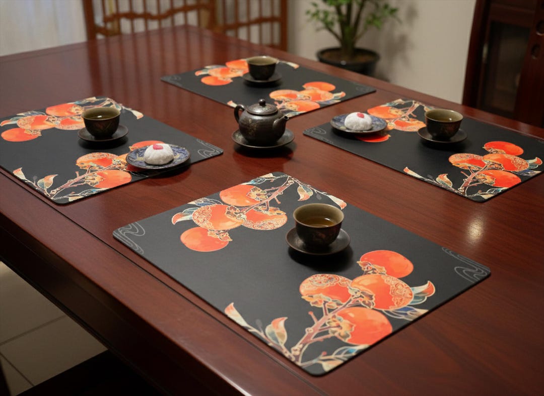 Persimmon Cork-backed Hard-top Placemat Japandi Zen Table Decor ...