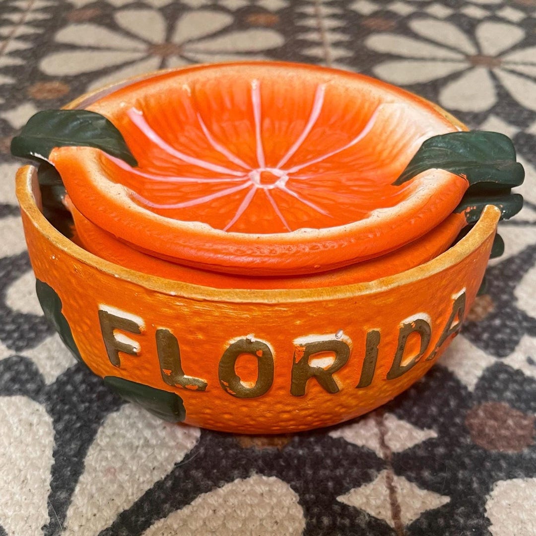 Vintage Florida Orange Slice Ashtray Set, State Souvenirs, Floridiana, Mid Century Tobacciana ...