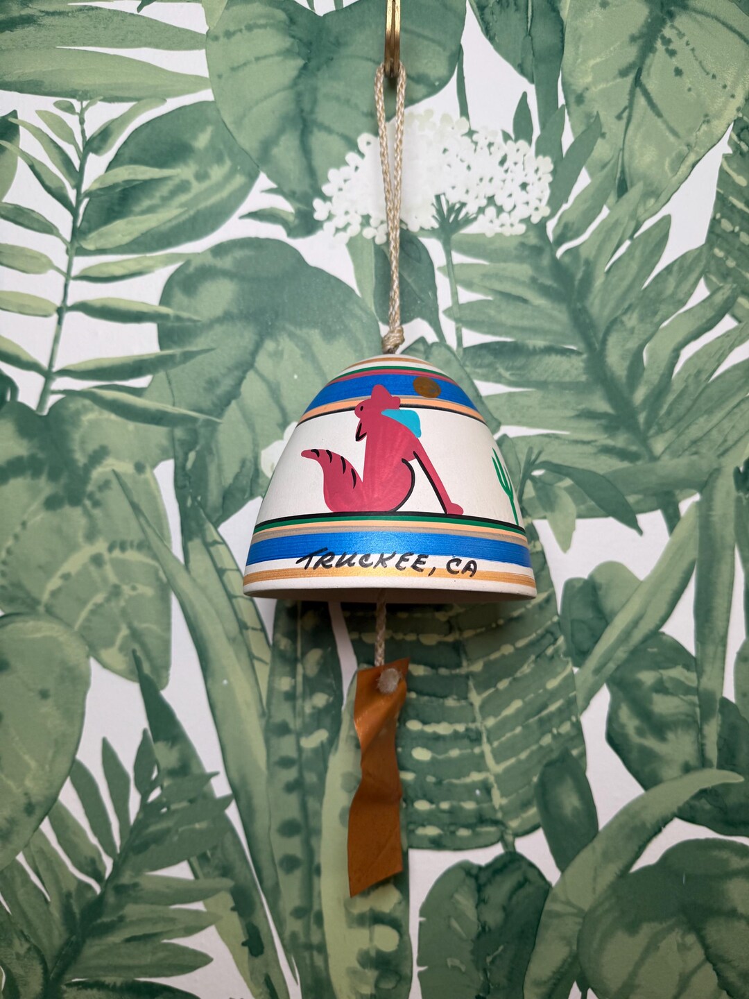 Wind Chime Southwestern Clay Hand Painted Wolf Moon Copper Clapper - Etsy