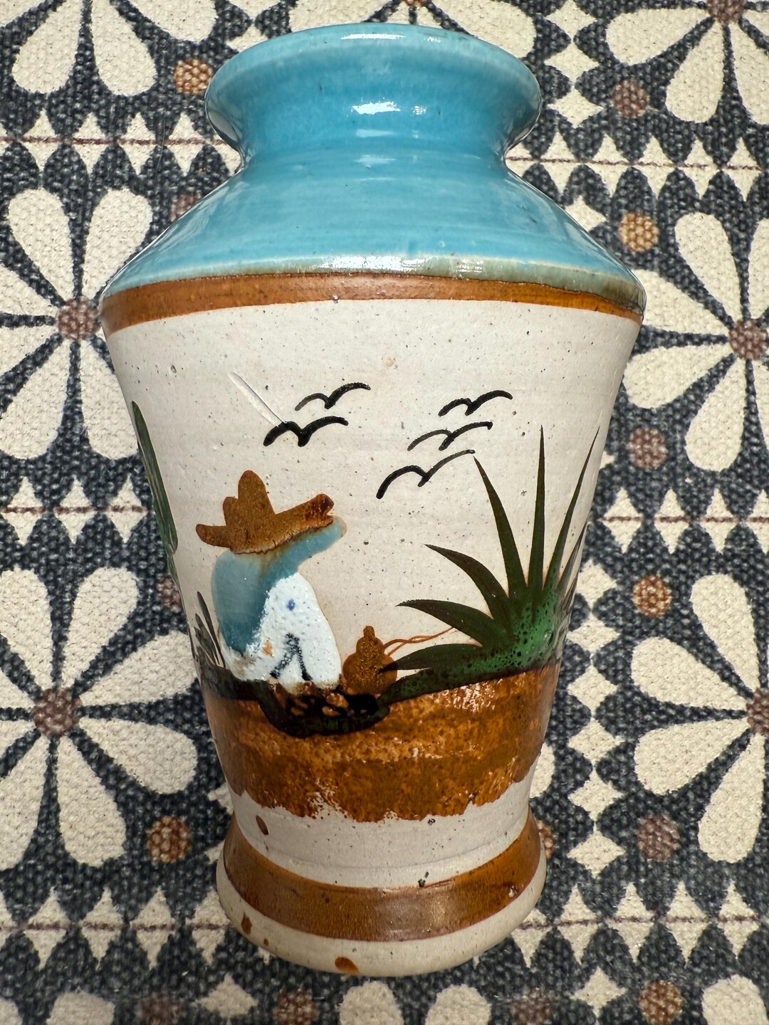 Southwest Pottery Vase Painted Cactus and Cowboy - Etsy