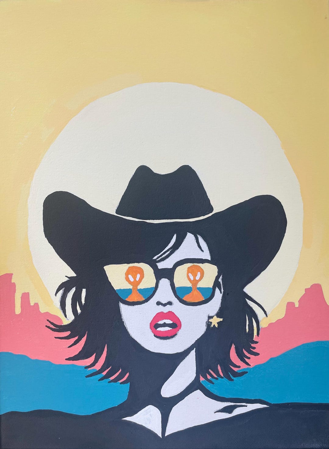 Cosmic Space Cowgirl Print Digital Download Alien Lovers Hand Painted ...