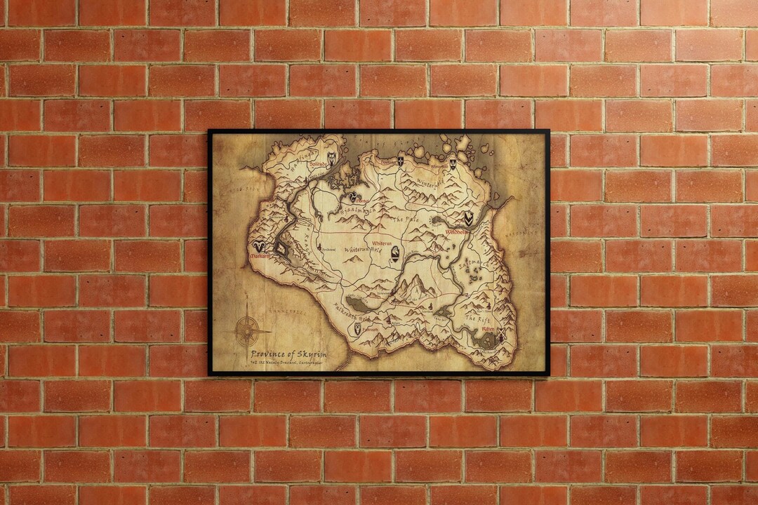 Skyrim Map Print, the Elder Scrolls Map, Map of Tamriel Canvas ...