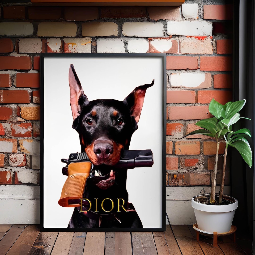 Doberman Gun Poster Hypebeast Fashion Wall Art Minimalist Canvas Print ...