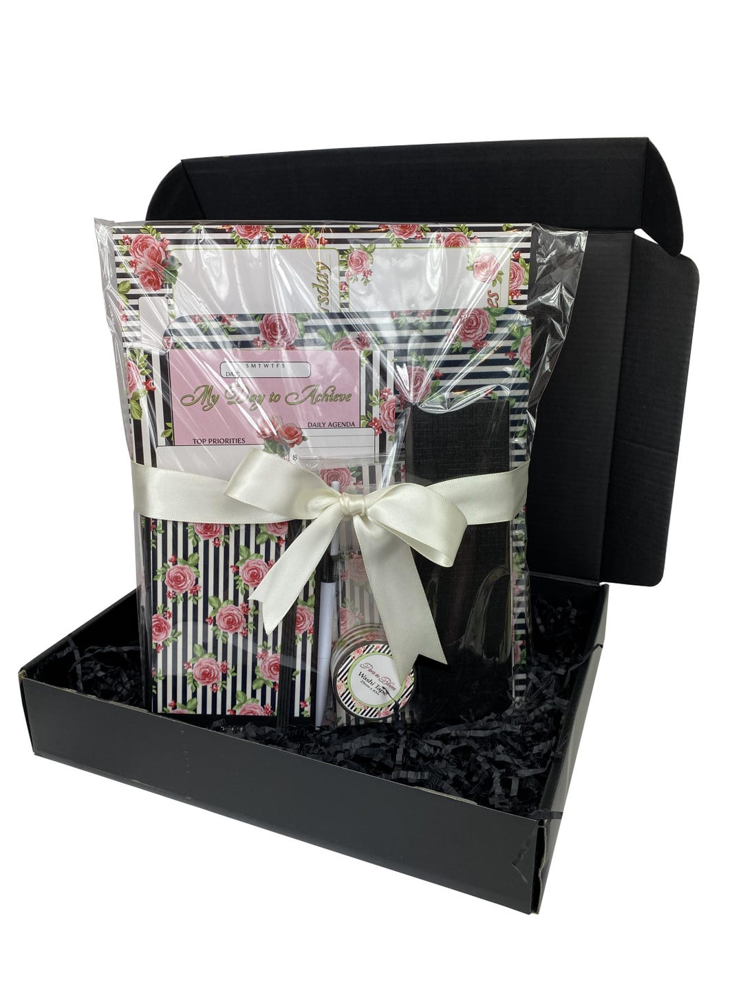 Parisian Stripe & Rose Office Desk Set: Chic Stationery Gift, Perfect ...