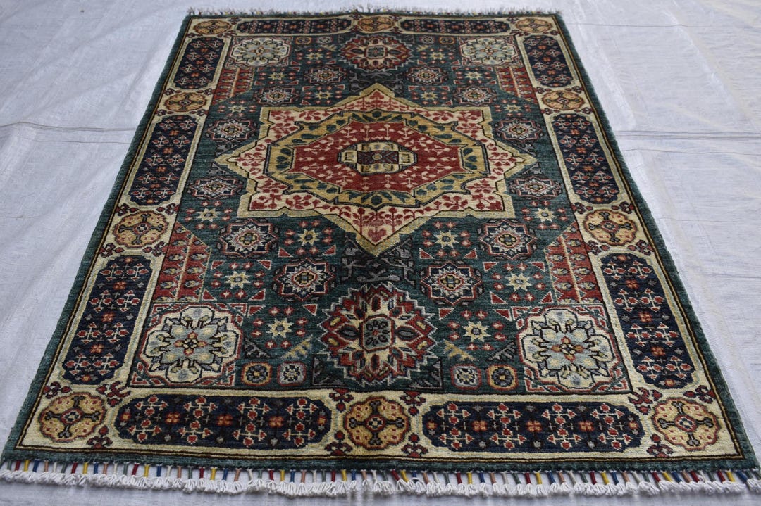 3x5 Ft 100x150 Cm Green Mamluk Area Rug, Afghan Hand Knotted Veg Dyes ...