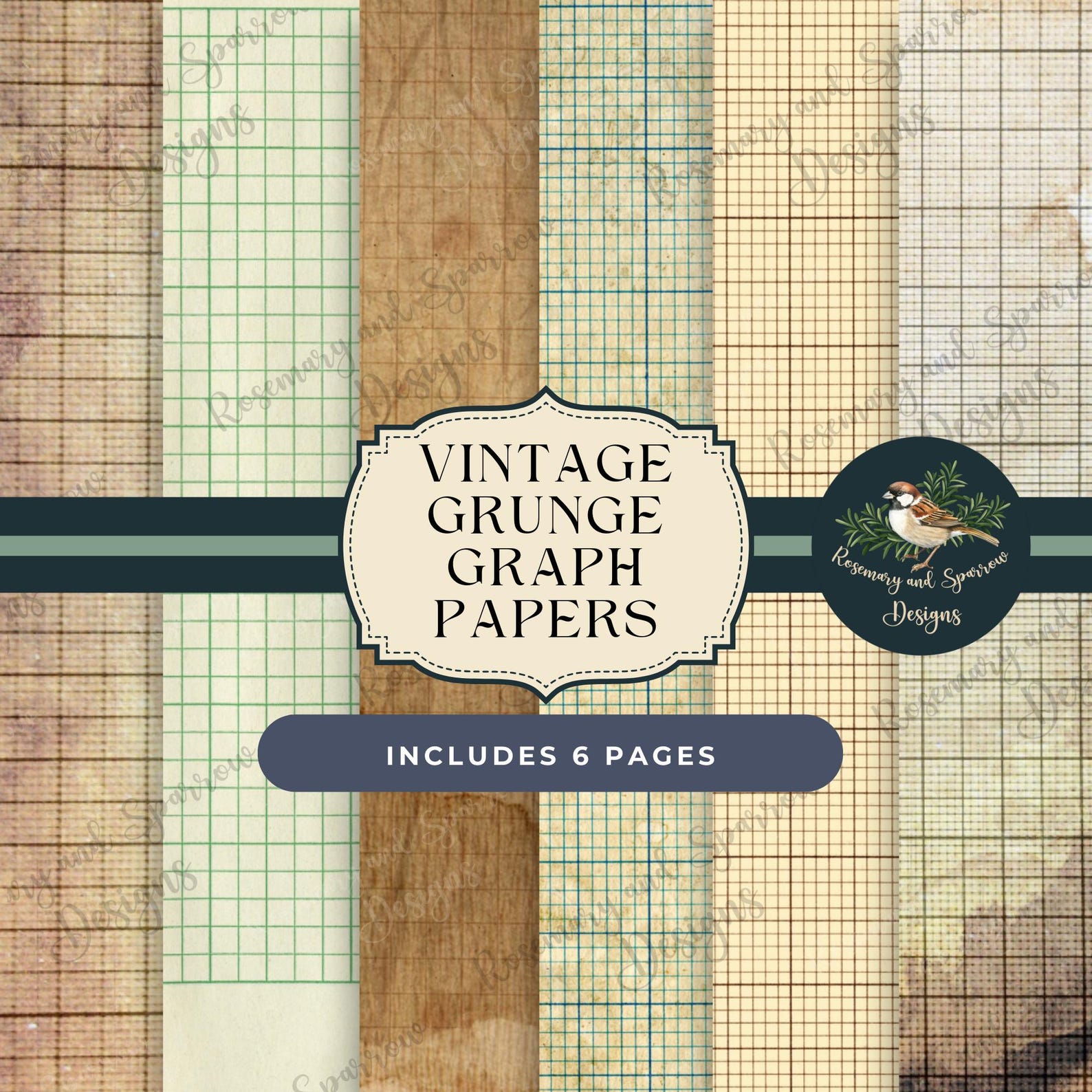 Vintage Grunge Graph Papers | 6 Texture Printable Digital Downloads ...