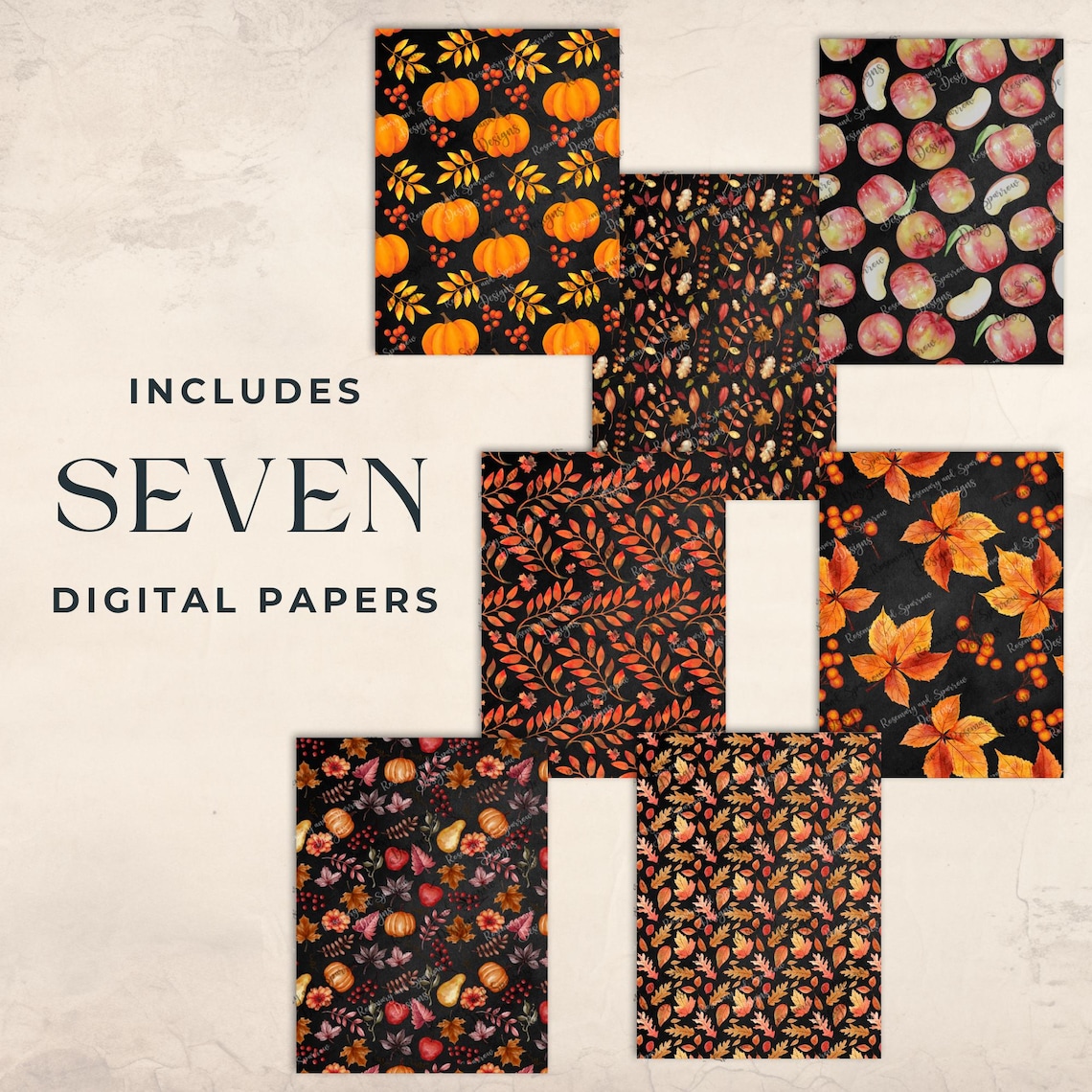 Fall Dark Digital Papers | Watercolor Printable Digital Download | Junk ...