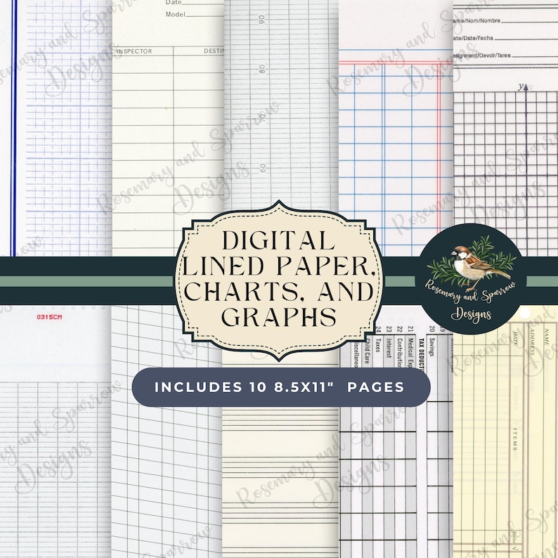 Digital Lined Paper, Charts, and Graphs 10 Printable Digital Downloads ...