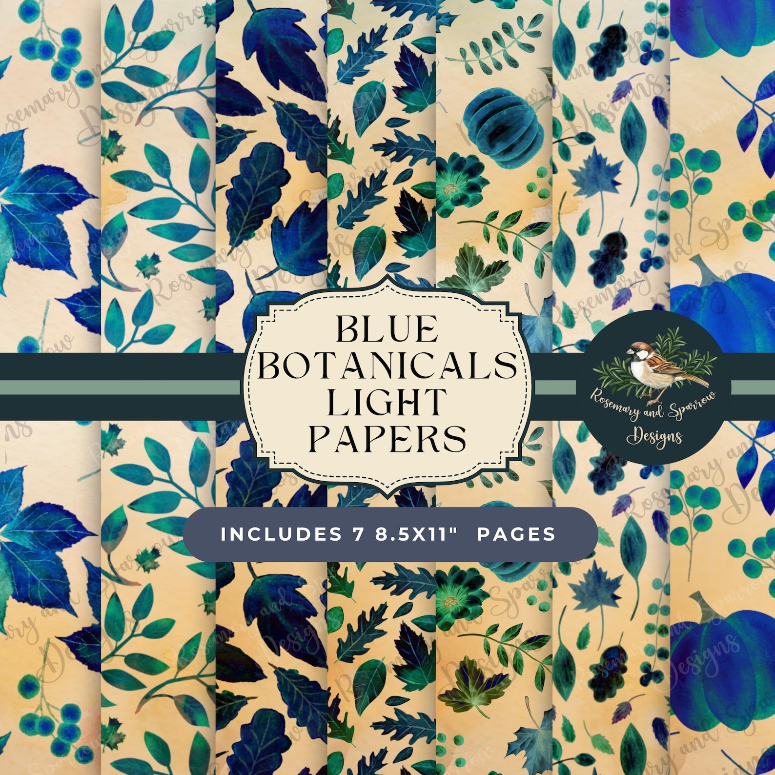 Blue Botanicals Light Digital Papers | 7 Printable Digital Download ...