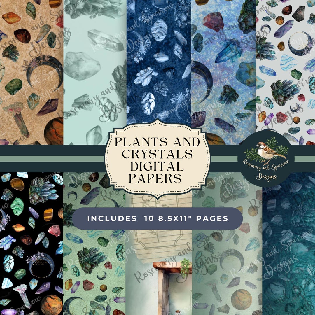 Plants and Crystals Digital Papers | 10 Digital Download Pages ...