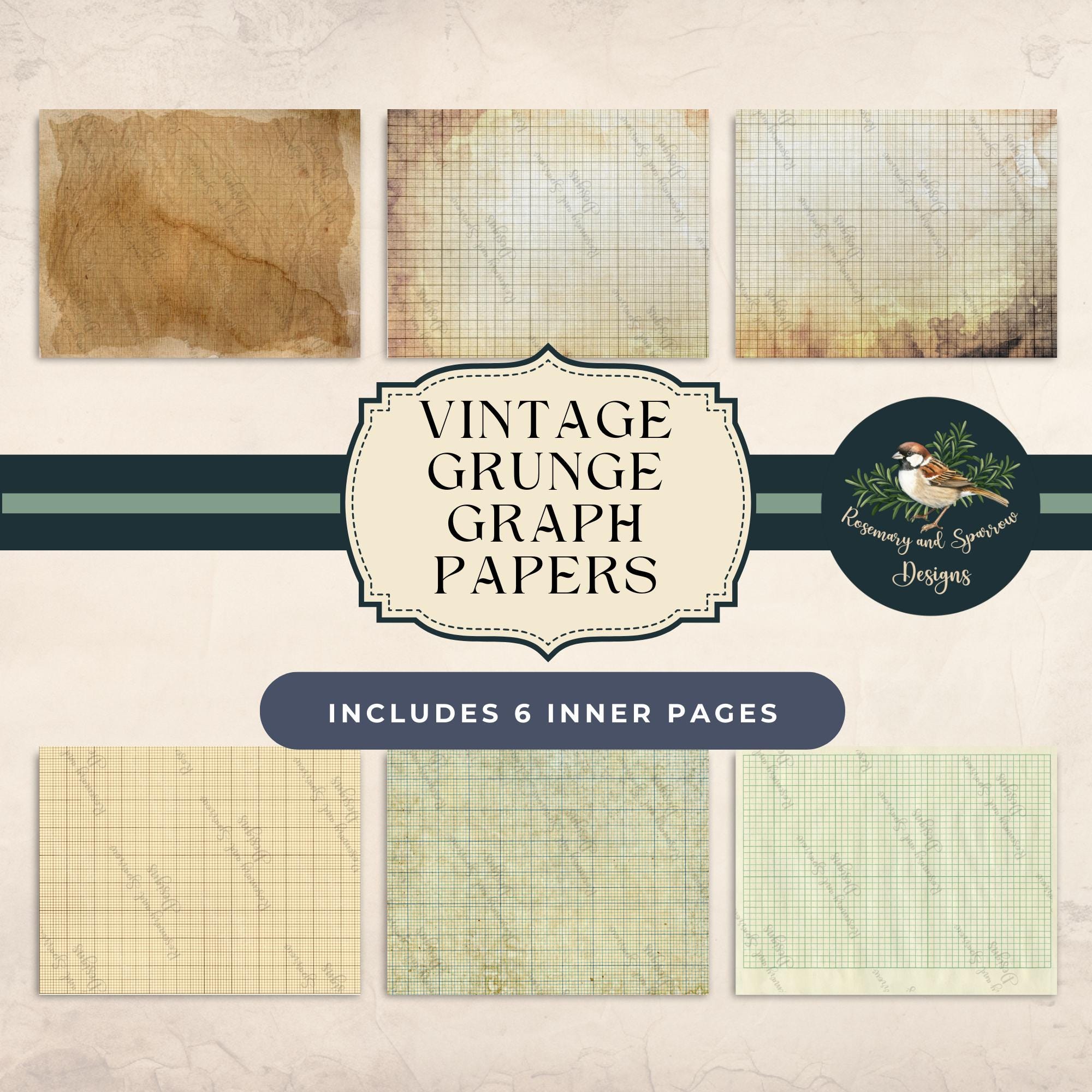 Vintage Grunge Graph Papers | 6 Texture Printable Digital Downloads ...