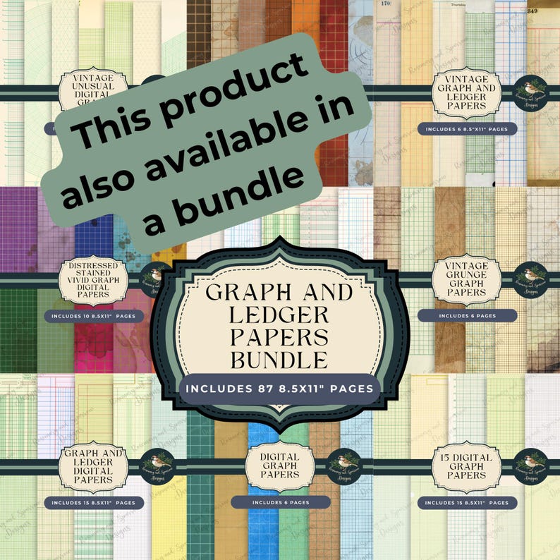 Vintage Graph and Ledger Papers | 6 Texture Printable Digital Downloads ...